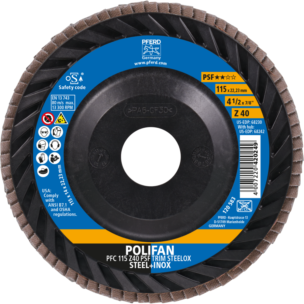 PFERD POLIFAN TRIM Flap Disc 115mm PSF STEELOX – PFERD South Africa