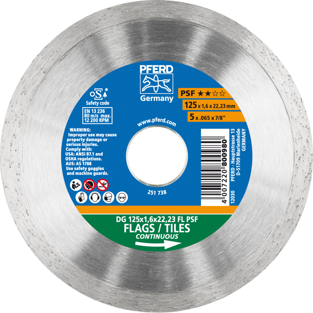 PFERD 125mm Diamond cut-off wheel with continuous rim for very fine cu ...