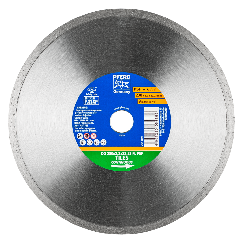 PFERD 230mm Diamond cut-off wheel with continuous rim for very fine cu ...